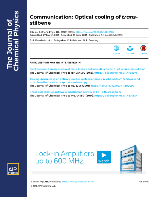 (PDF) Communication: Optical cooling of trans-stilbene | Sergey ...