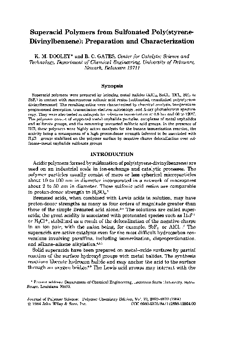 (PDF) Superacid polymers from sulfonated poly(styrene-divinylbenzene ...