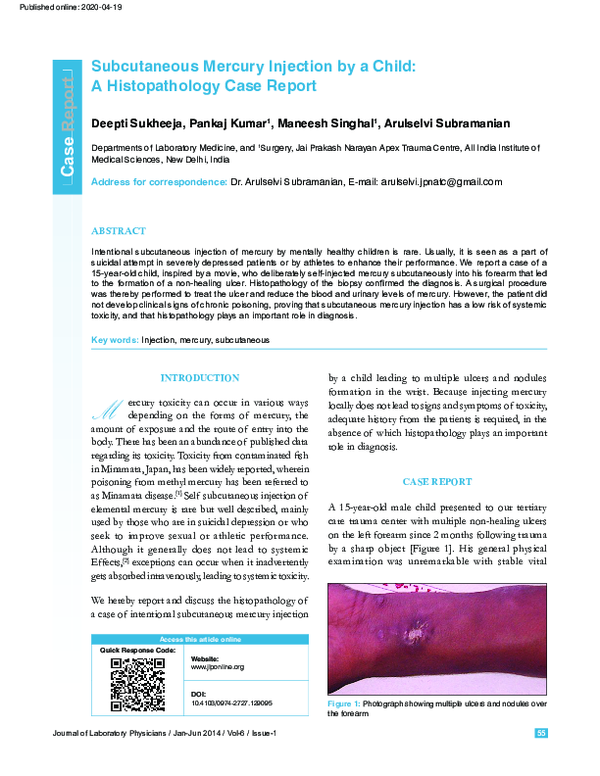 (PDF) Subcutaneous Mercury Injection by a Child: A Histopathology Case ...