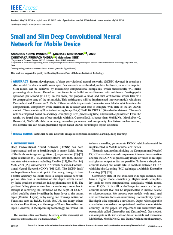 Pdf Small And Slim Deep Convolutional Neural Network For Mobile Device