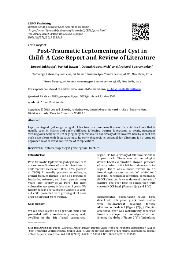 (PDF) Post-Traumatic Leptomeningeal Cyst in Child: A Case Report and ...
