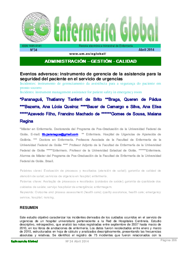 (PDF) Eventos adversos: instrumento de gerencia de la asistencia para ...