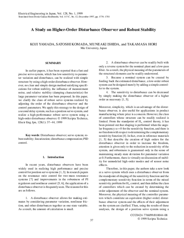 (PDF) A study on higher-order disturbance observer and robust stability