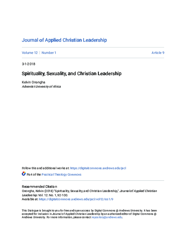 (PDF) Spirituality, Sexuality, and Christian Leadership