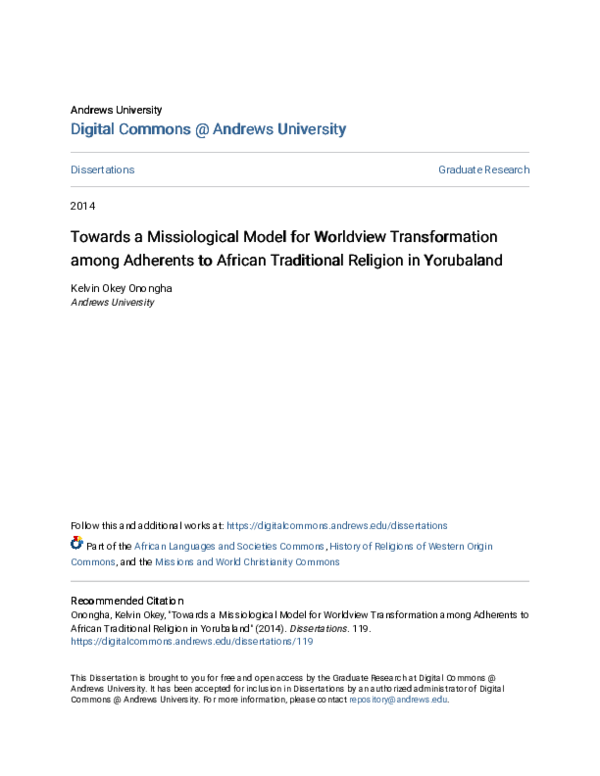 (PDF) Towards a Missiological Model for Worldview Transformation Among Adherents to African ...