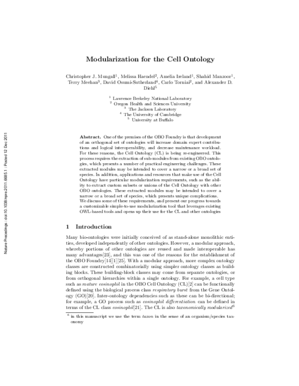 Pdf Modularization For The Cell Ontology