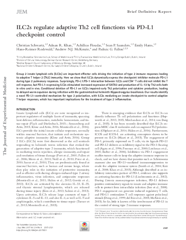 (PDF) ILC2s regulate adaptive Th2 cell functions via PD-L1 checkpoint control