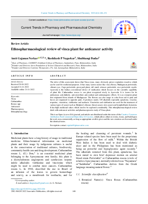 (PDF) Ethnopharmacological review of vinca plant for anticancer activity