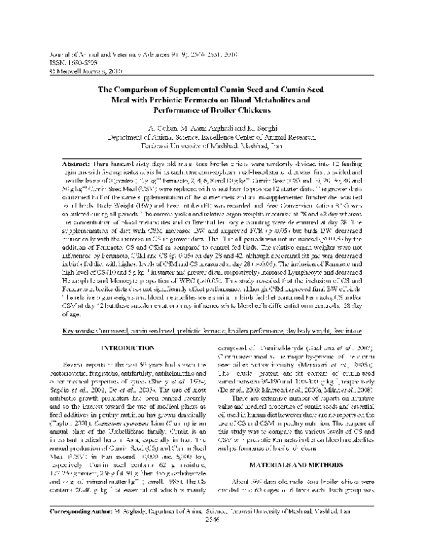 (PDF) The Comparison of Supplemental Cumin Seed and Cumin Seed Meal ...