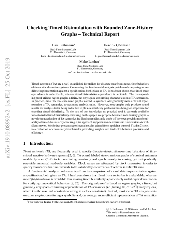 (PDF) Checking Timed Bisimulation with Bounded Zone-History Graphs - Technical Report