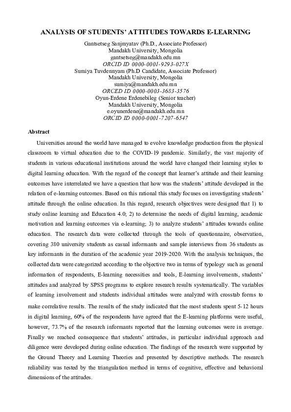 (DOC) ANALYSIS OF STUDENTS' ATTITUDES TOWARDS E-LEARNING