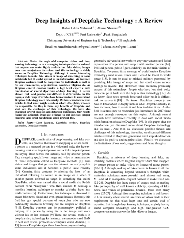 (PDF) Deep Insights of Deepfake Technology : A Review