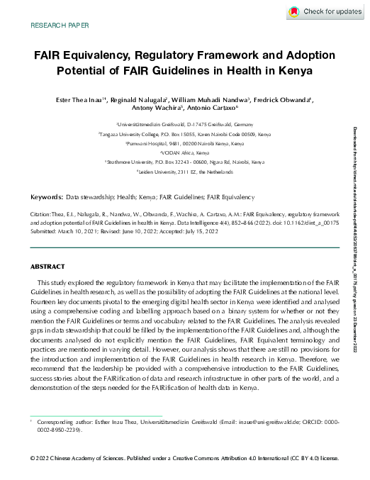(PDF) FAIR Equivalency, Regulatory Framework and Adoption Potential of FAIR Guidelines in Health ...