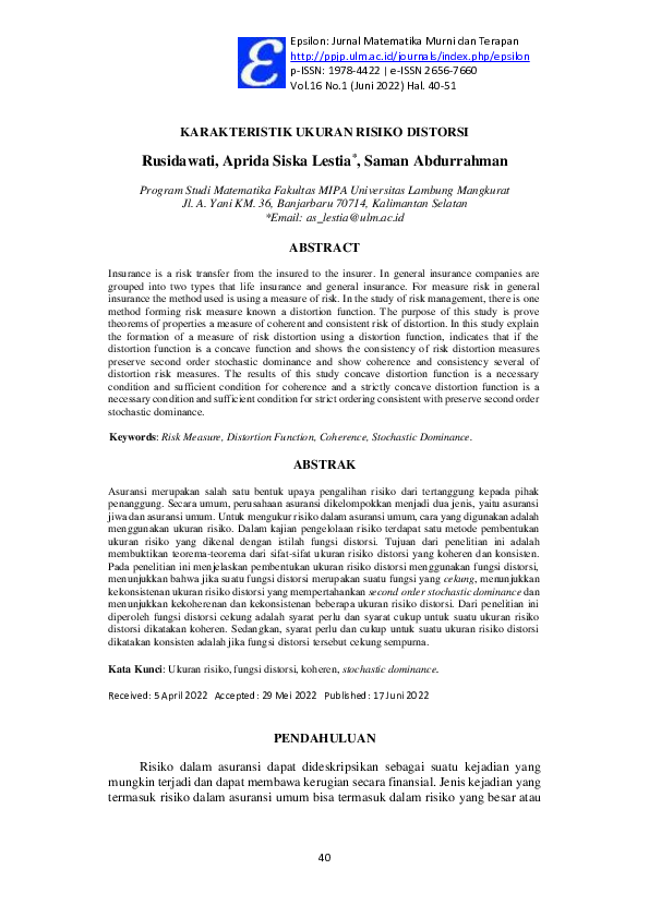 (PDF) Karakteristik Ukuran Risiko Distorsi