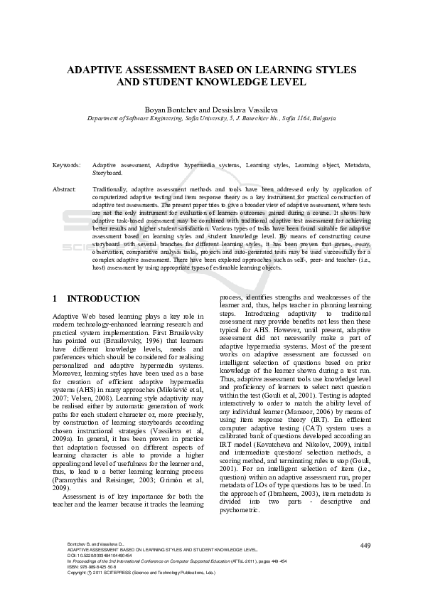 (PDF) Adaptive Assessment Based on Learning Styles and Student Knowledge Level