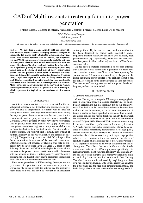 (PDF) CAD of multi-resonator rectenna for micro-power generation