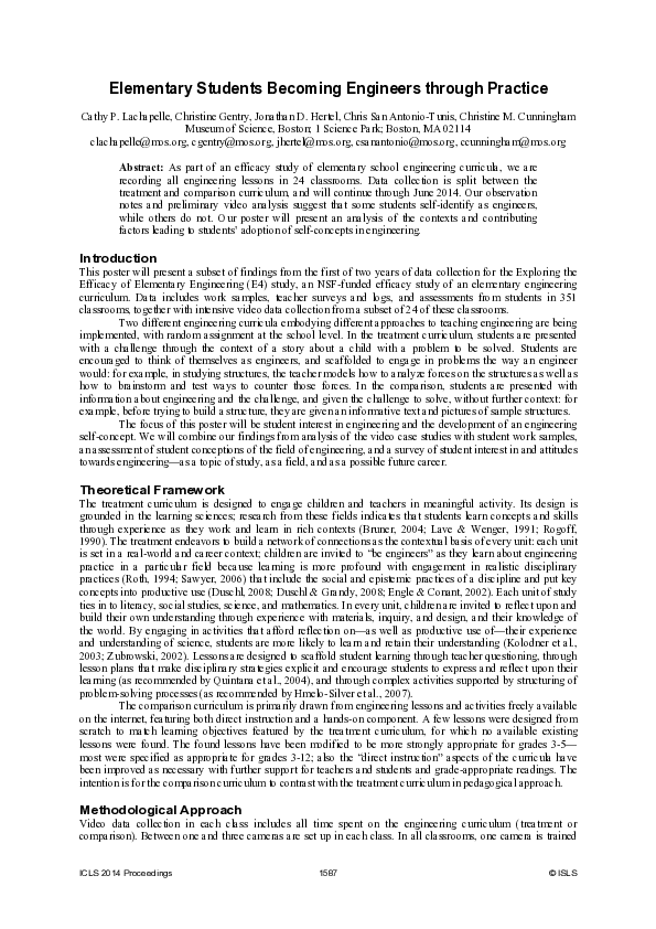 (PDF) Elementary Students Becoming Engineers through Practice
