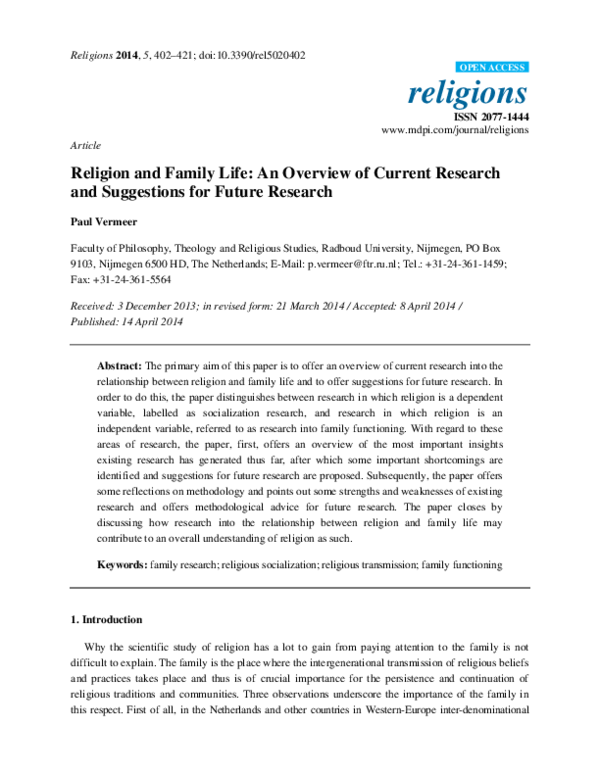 (PDF) Religion and Family Life: An Overview of Current Research and ...