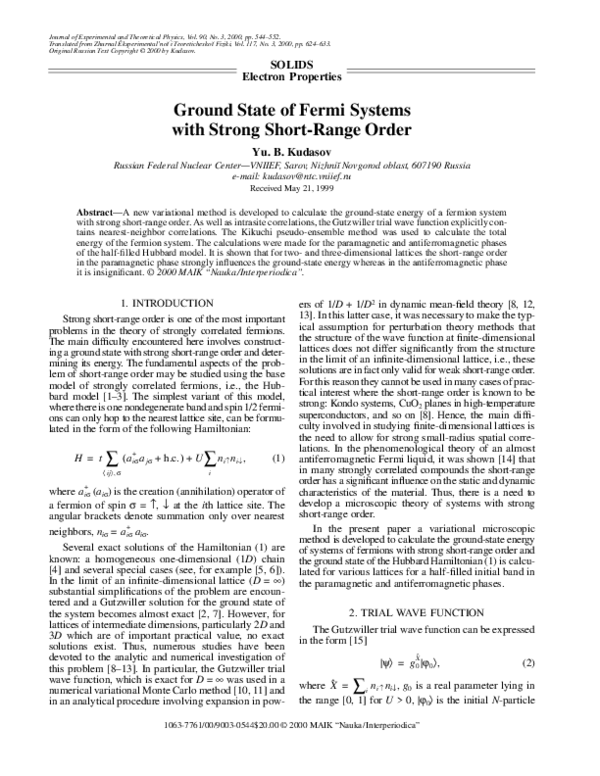 (PDF) Ground state of Fermi systems with strong short-range order