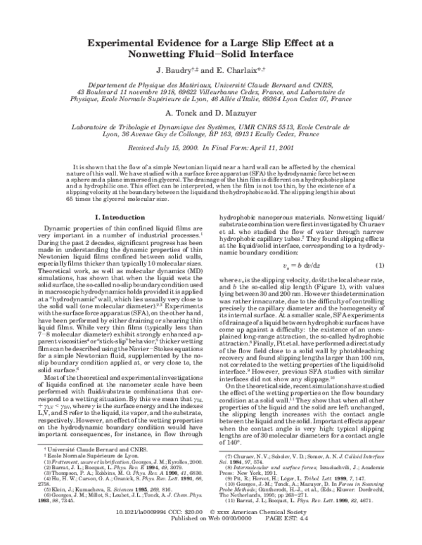 (PDF) Experimental Evidence for a Large Slip Effect at a Nonwetting ...