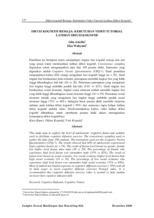 (PDF) Difusi Kognitif Remaja: Kebutuhan Video Tutorial Latihan Difusi Kognitif