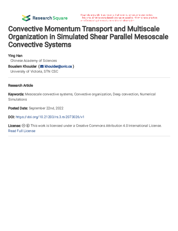 (PDF) Convective Momentum Transport and Multiscale Organization in ...