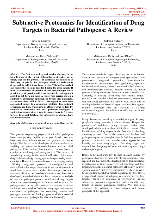 Pdf Subtractive Proteomics For Identification Of Drug Targets In Bacterial Pathogens A Review