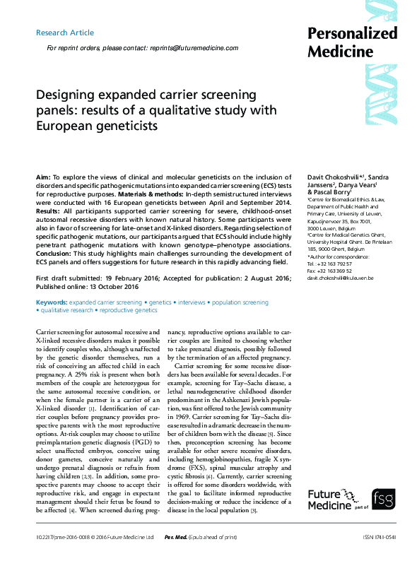 (PDF) Designing expanded carrier screening panels: results of a ...