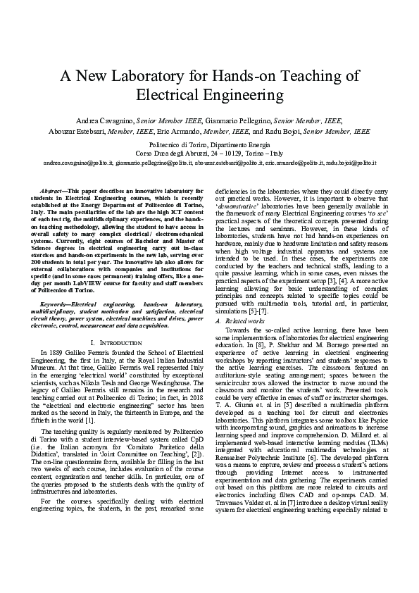(PDF) A New Laboratory for Hands-on Teaching of Electrical Engineering