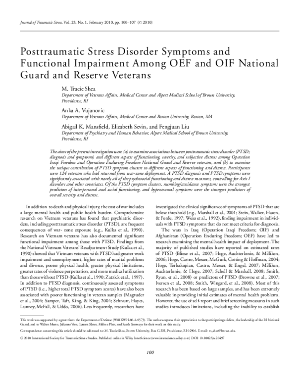 (PDF) PTSD symptoms and functioning impairment in OIF/OEF National ...