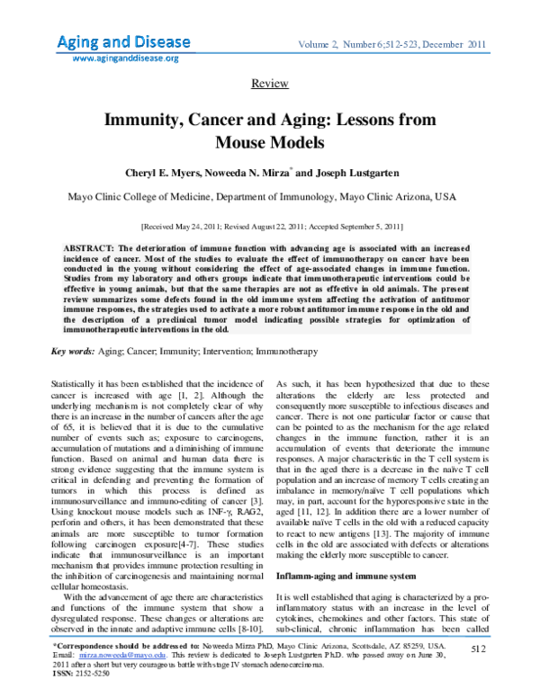 (PDF) Immunity, cancer and aging: lessons from mouse models