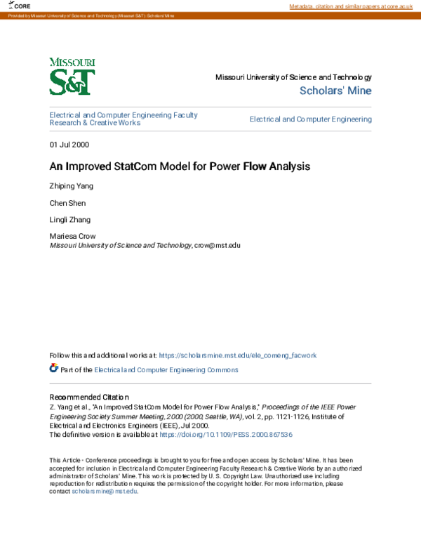 An improved StatCom model for power flow analysis