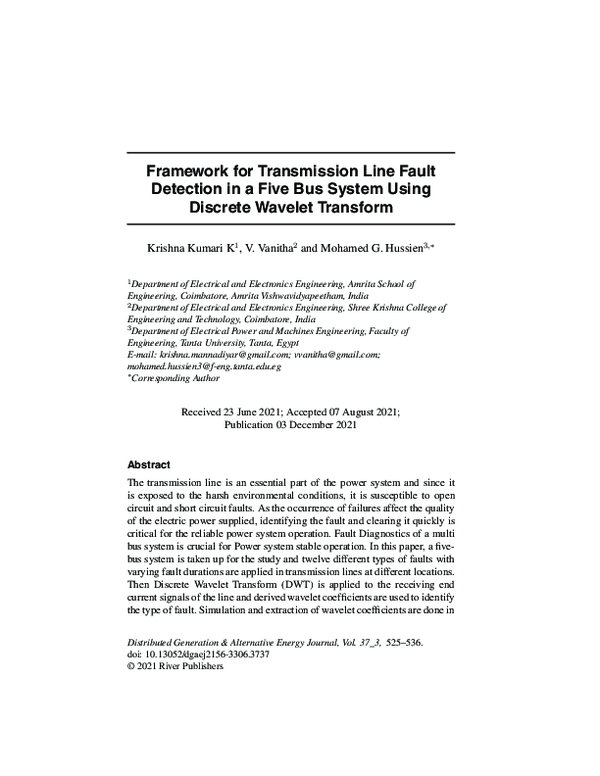 Pdf Framework For Transmission Line Fault Detection In A Five Bus