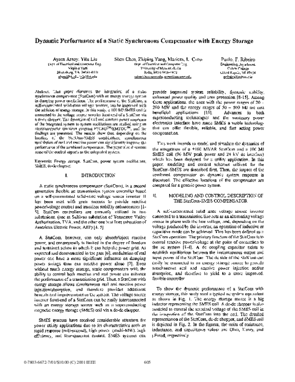 Pdf Dynamic Performance Of A Static Synchronous Compensator With
