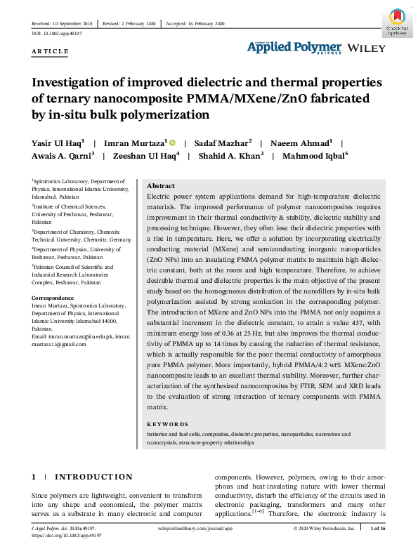 (PDF) Investigation of improved dielectric and thermal properties of ternary nanocomposite PMMA ...