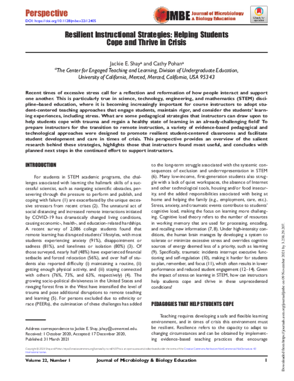 (PDF) Resilient Instructional Strategies: Helping Students Cope and ...