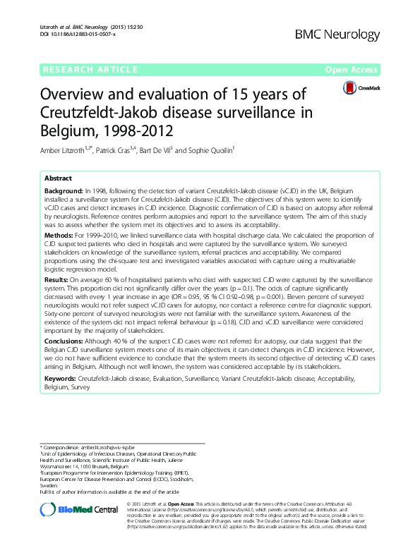 (PDF) Overview and evaluation of 15 years of Creutzfeldt-Jakob disease ...