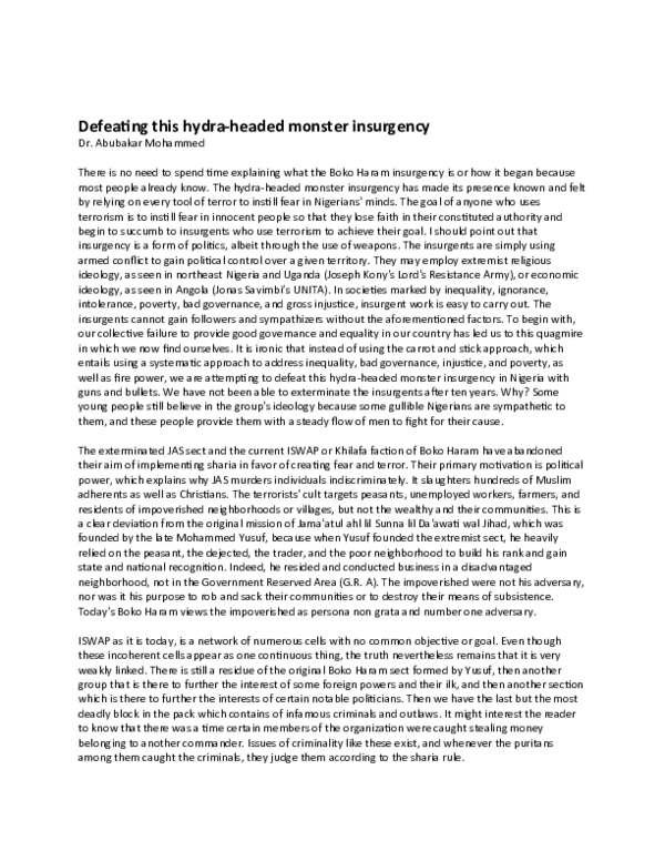 (DOC) Defeating this hydra-headed monster insurgency