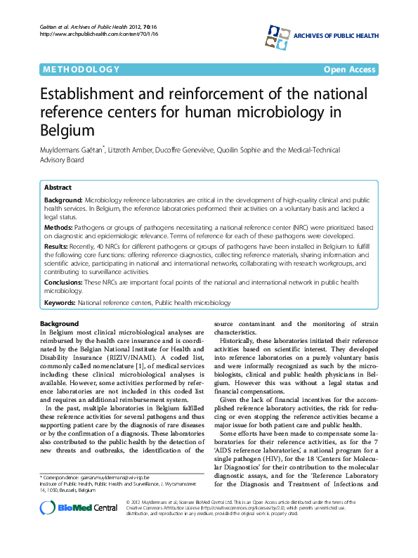 (PDF) Establishment and reinforcement of the national reference centers ...