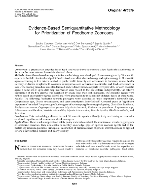 (PDF) Ranking Foodborne Zoonoses Using Evidence-Based Method