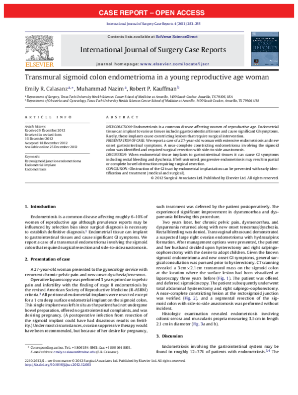 (PDF) Transmural sigmoid colon endometrioma in a young reproductive age ...
