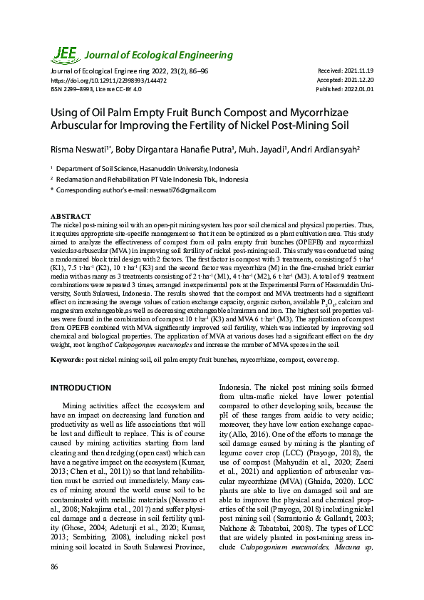 (PDF) Using of Oil Palm Empty Fruit Bunch Compost and Mycorrhizae ...