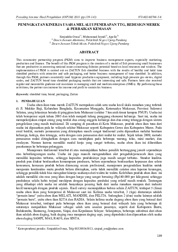 (PDF) Peningkatan Kinerja Usaha Melalui Penerapan TTG, Redesign Merek ...
