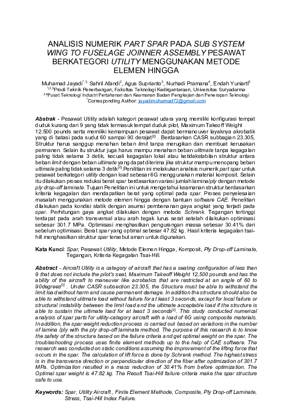 (PDF) Analisis Numerik Part Spar Pada Sub System Wing To Fuselage ...