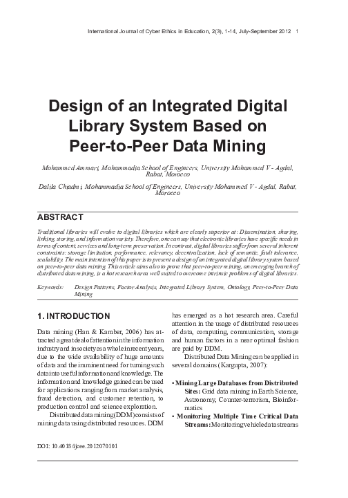 Pdf Design Of An Integrated Digital Library System Based On Peer To Peer Data Mining