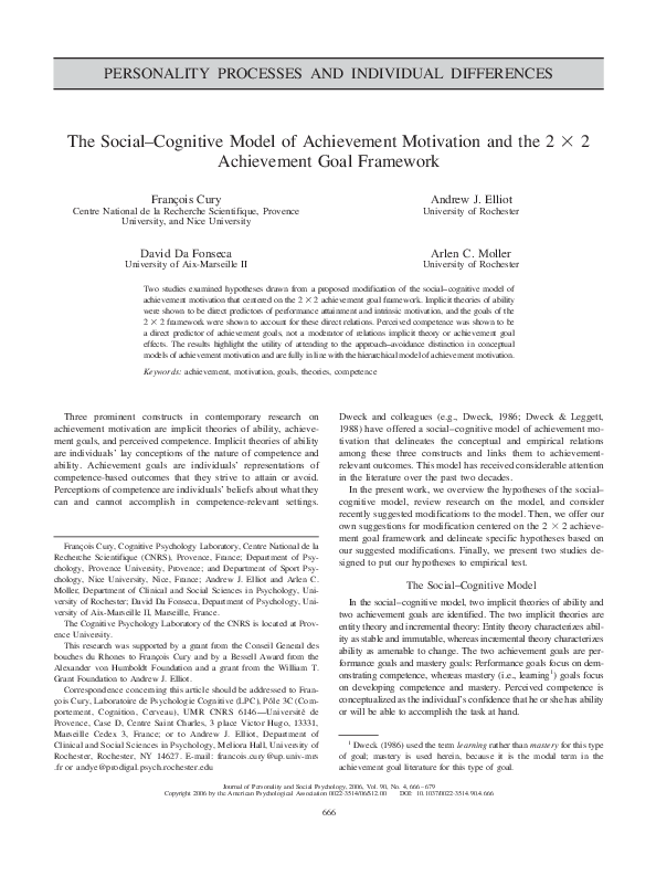 (PDF) The social-cognitive model of achievement motivation and the 2 × ...