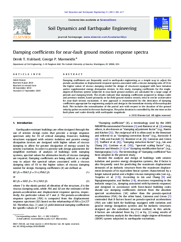 (PDF) Damping coefficients for near-fault ground motion response spectra