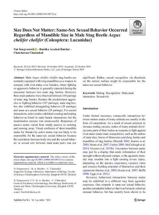 (PDF) Size Does Not Matter: Same-Sex Sexual Behavior Occurred Regardless of Mandible Size in ...