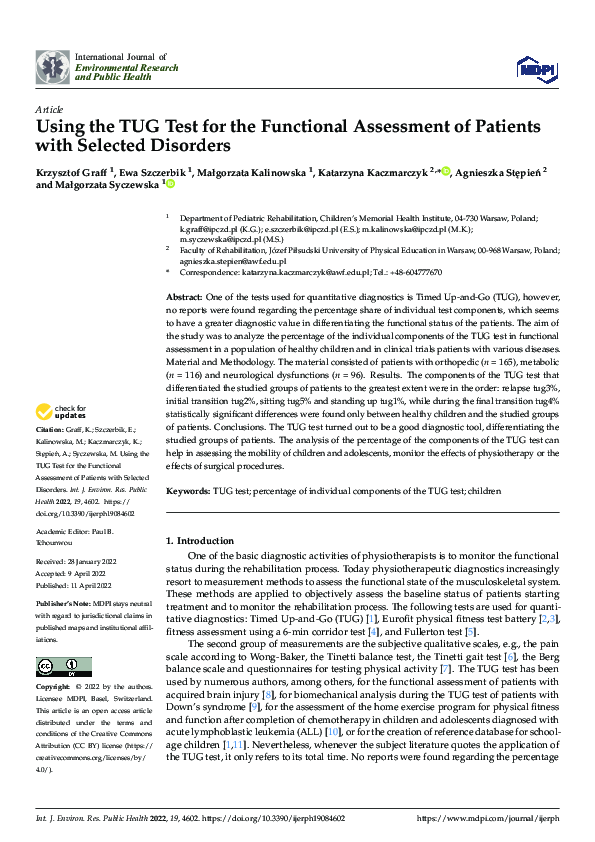 (PDF) Using the TUG Test for the Functional Assessment of Patients with ...