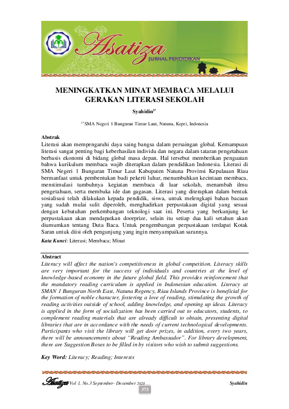 (PDF) Meningkatkan Minat Membaca melalui Gerakan Literasi Sekolah (PDF) Meningkatkan Minat Membaca melalui Gerakan Literasi Sekolah